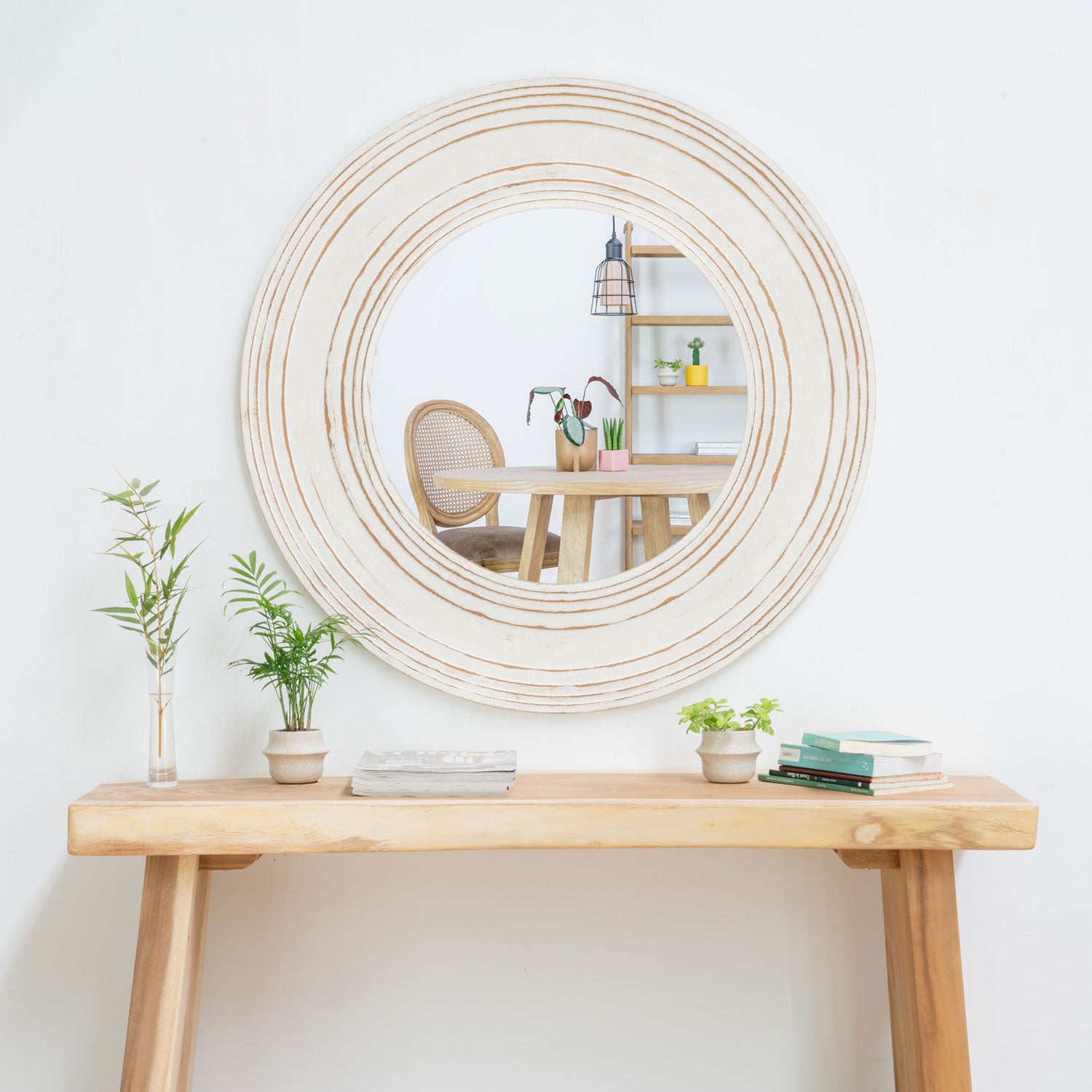 White organic round mirror Groove - Decoration - Wabi Home